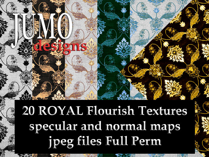 Second Life Marketplace - JUMO - 20 ROYAL Flourish Textures - SEAMLESS Full Perm